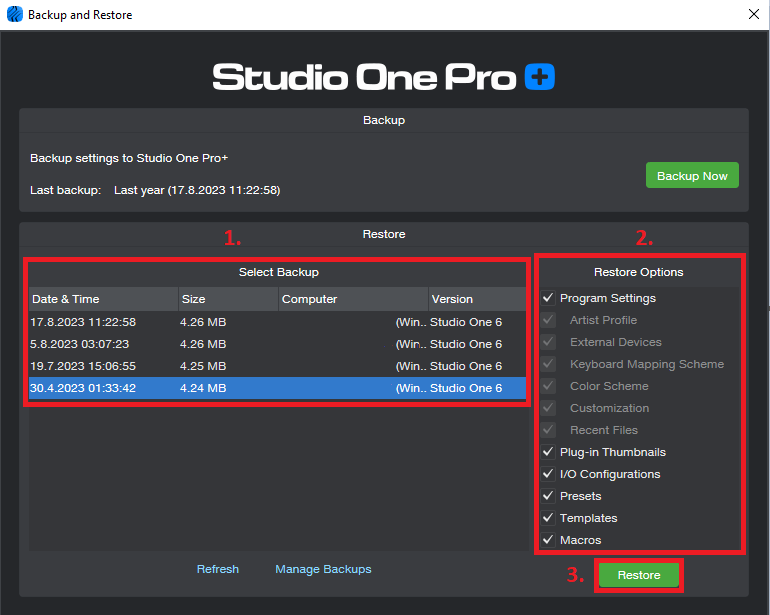 Studio One Pro 7: Backup and Restore Utility – Knowledge Base | PreSonus