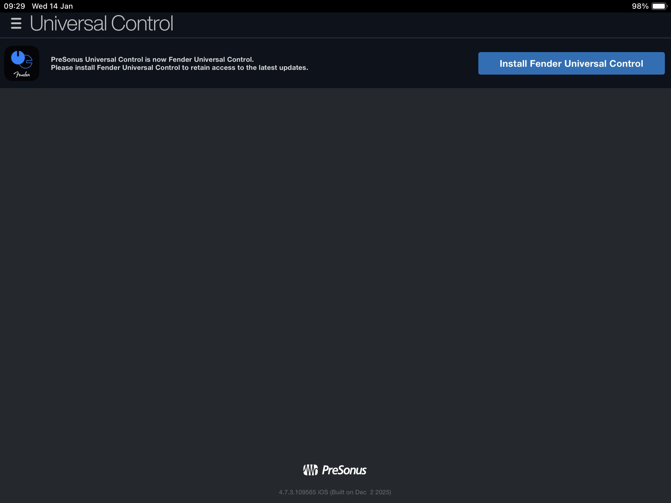 PreSonus Universal Control is now called Fender Universal Control for ...